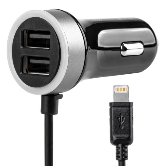 Punjač mobilnog adapter upaljača sa 2 USB ulaza i kablom za punjenje iPhone 12/24V – Amio 02057