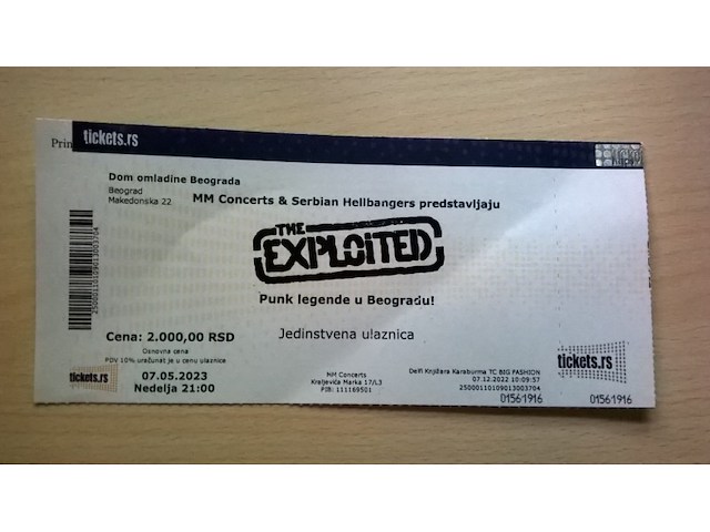 Ulaznica THE EXPLOITED 09.05.2023.