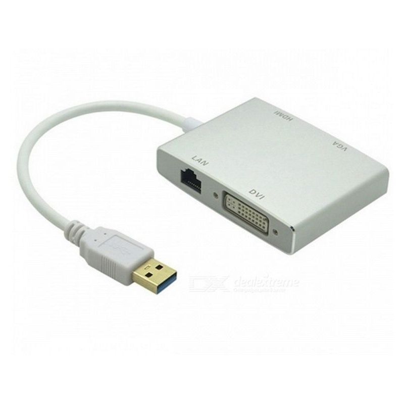 Fast Asia Adapter-konvertor USB 3.0 na HDMI+VGA+DVI+RJ45