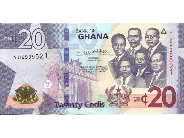 GHANA Gana 20 cedis 2022. UNC