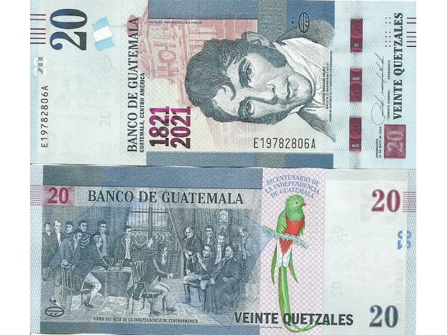 Guatemala 20 quetzales 2021. UNC