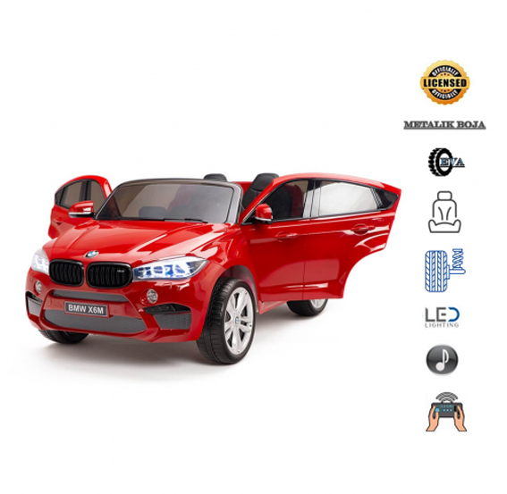 BMW X6 Licencirani model 229-1 Auto za decu sa kožnim sedištem i mekim gumama – Metalik crveni