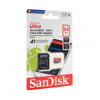 MICRO SD SANDISK SDHC 64GB ULTRA MICRO 100MB/ S CLASS 10 SA ADAPTEROM