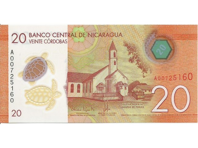 Nicaragua 20 cordobas 2015. UNC Polymer