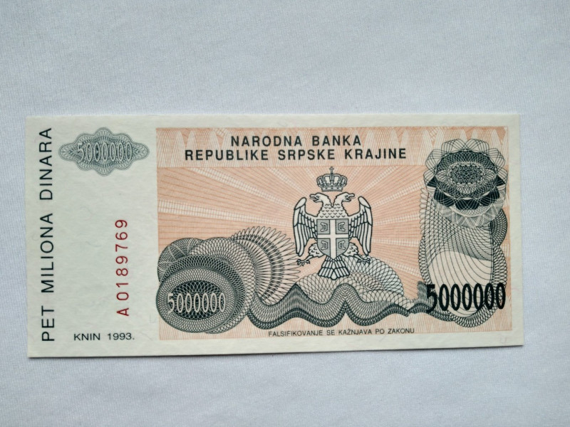 Republika Srpska Krajina 5.000.000 dinara,1993 god.UNC