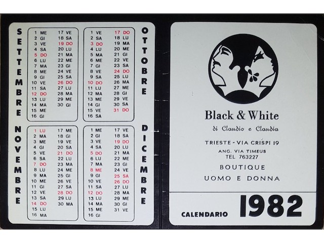 Džepni Kalendar `BLACK AND WHITE` Trieste Italy