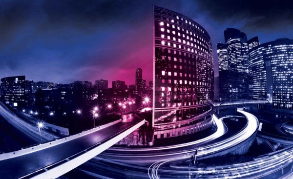 368×254 City (New York By Night Purple Pink) – Grad NY – 3D fototapeta zidni mural foto tapeta