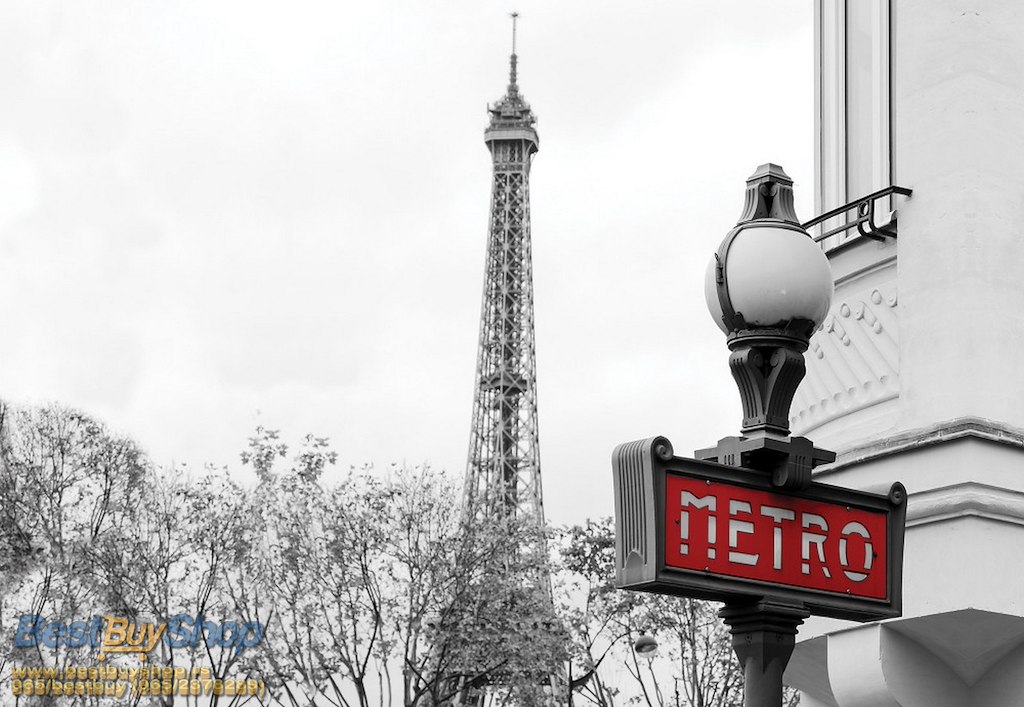 368×254 City (Paris Eiffel Tower Red Metro) – Pariz – Ajfelov toranj – Francuska – 3D fototapeta zidni mural foto tapeta