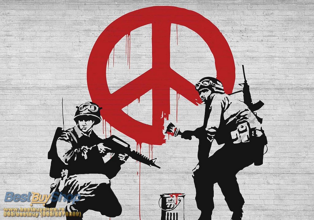 368×254 Graffiti Banksy Peace Soldiers – Zidni grafiti – Vojnici – 3D fototapeta zidni mural foto tapeta