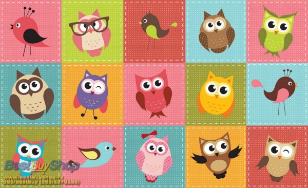 368×254 Kids (Colourful Owls) – Sova – Ptice – Dečija soba – 3D fototapeta zidni mural foto tapeta