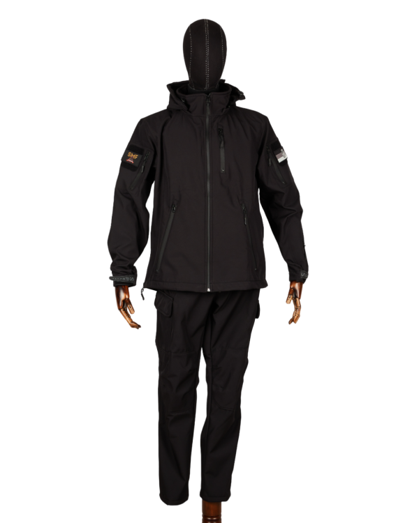 Crni Taktički komplet Softshell (jakna+pantalone) vodoodbojno i vetroodbojno