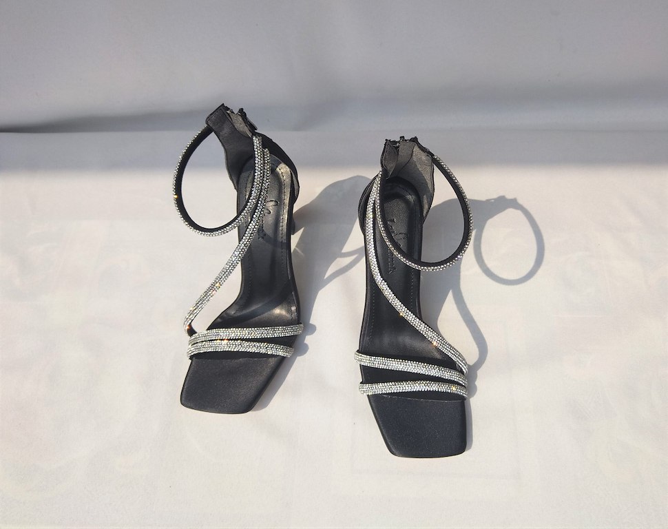 Ženske sandale na visoku štiklu (701 crna saten) crne