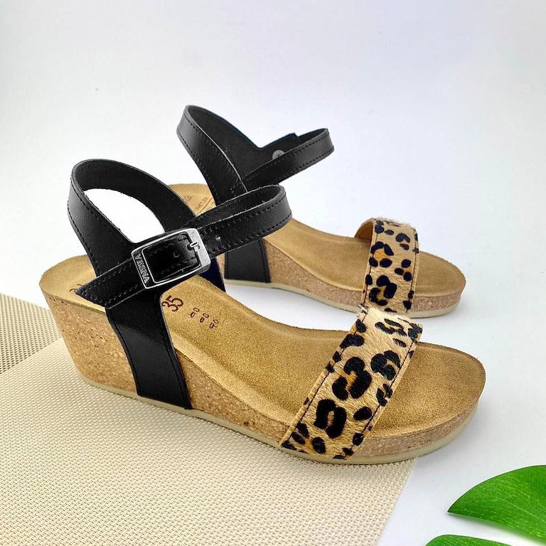 Ženske anatomske sandale | 222 V-022 Leopard-Crna