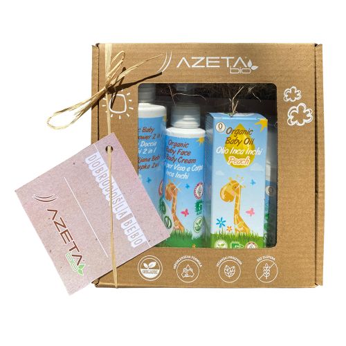 Azeta Bio Organski paket -Dobro došla bebo - (šampon/kupka 200ml, krema za lice i telo 100ml, ulje 50ml, krema za pelensku regiju 50ml) 0+M