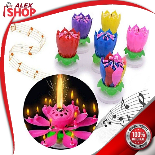 Muzičke svećice za tortu -cvet lotos koji se otvara i rotira