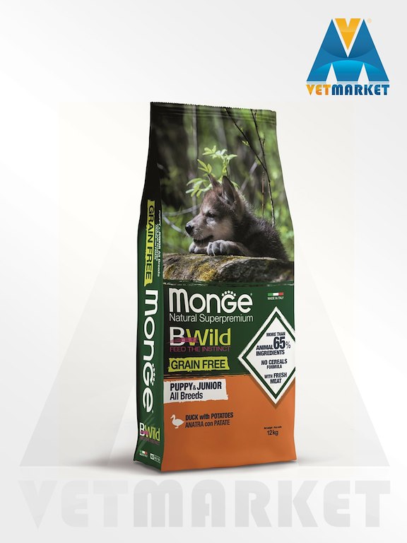 MONGE BWILD Grain Free DOG All Breeds Puppy & Junior pačetina/krompir 12kg