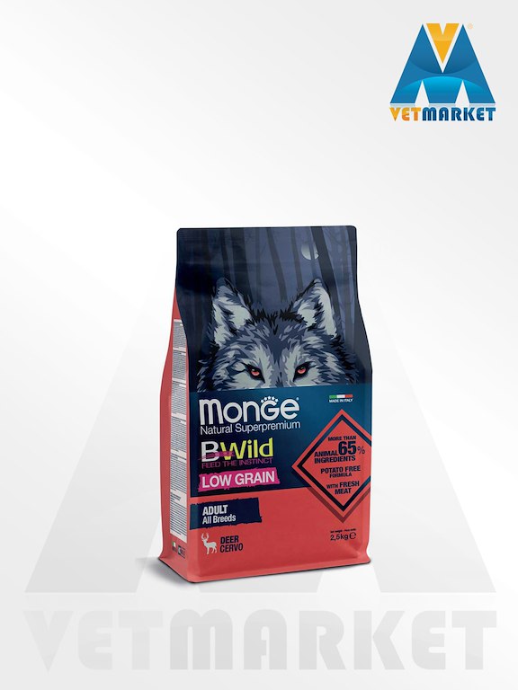 MONGE BWILD Low Grain DOG All Breeds Adult jelen 2.5kg