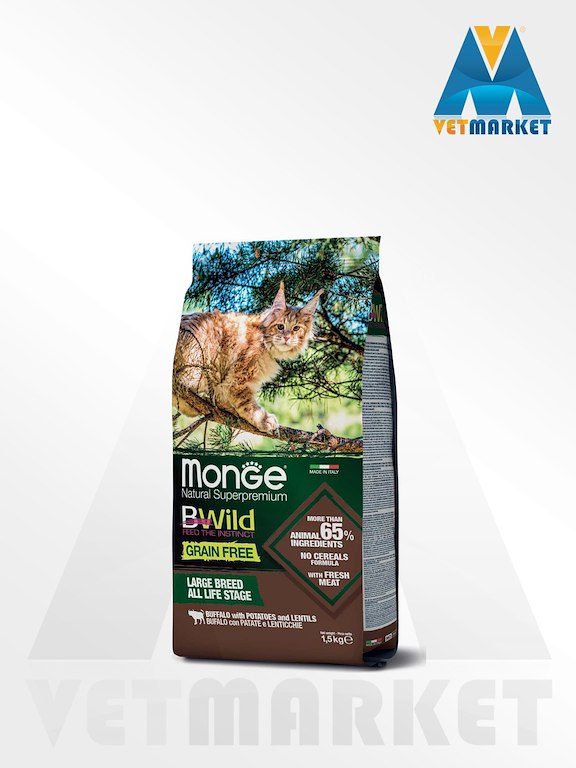 MONGE BWILD Grain Free CAT Large Breed All Life Stage bizon/krompir/sočivo 1.5kg