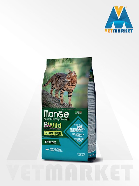 MONGE BWILD Grain Free CAT Sterilised tuna/grašak 1.5kg