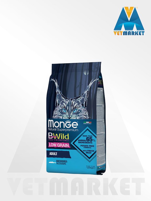 MONGE BWILD Low Grain CAT Adult inćuni 1.5kg