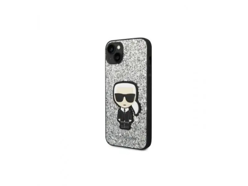 KARL LAGERFELD FUTROLA ZA IPHONE 14 SILVER GLITTER FLAKES IKONIK