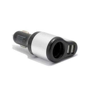 Produzni adapter za upaljac sa 1 rupom +2XUSB 5V/3.1A crno-srebrni