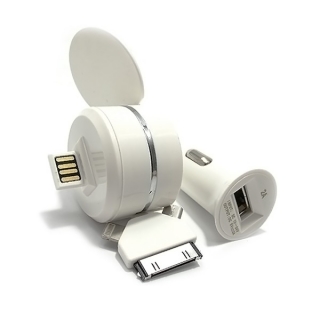 Auto punjac 3IN1 2A za Iphone 4/lightning/microUSB beli