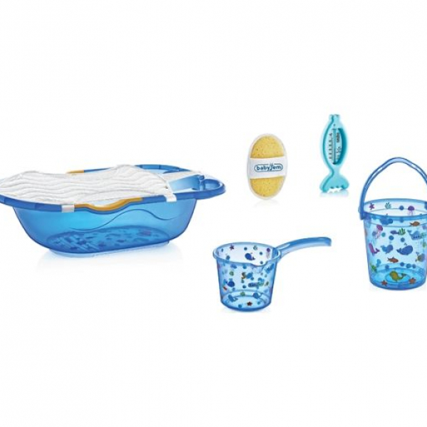 BabyJem Set za Kupanje Bebe (6 Delova) Blue (kadica, podloga,termometar, sundjer, bokal, kofica) 92-25405