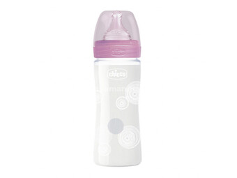 CHICCO WB STAKLENA FLAŠICA 240ML, SILIKON, ROZE