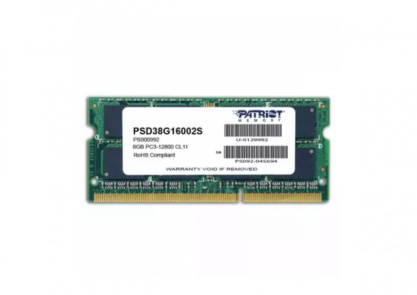 Memorija SODIMM DDR3 8GB 1600MHZ Patriot Signature PSD38G16002S