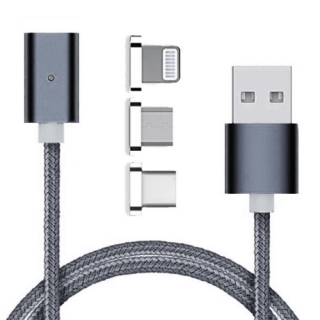 USB data kabal MAGNETNI 3in1 za Iphone lightning/micro/Type C srebrni 1m