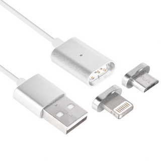 USB data kabal MAGNETNI 2in1 lightning/micro srebrni 1m