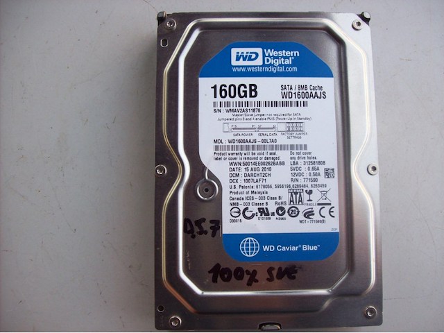 160 Gb WD sata II - 3.5 inca  WD1600AAJS - 100% sve