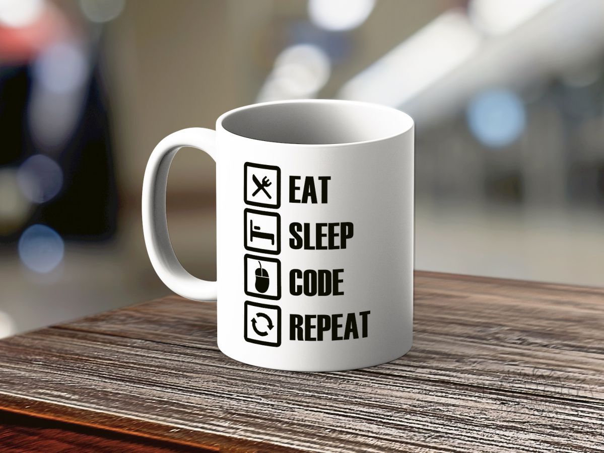 EAT SLEEP CODE REPEAT ŠOLJA