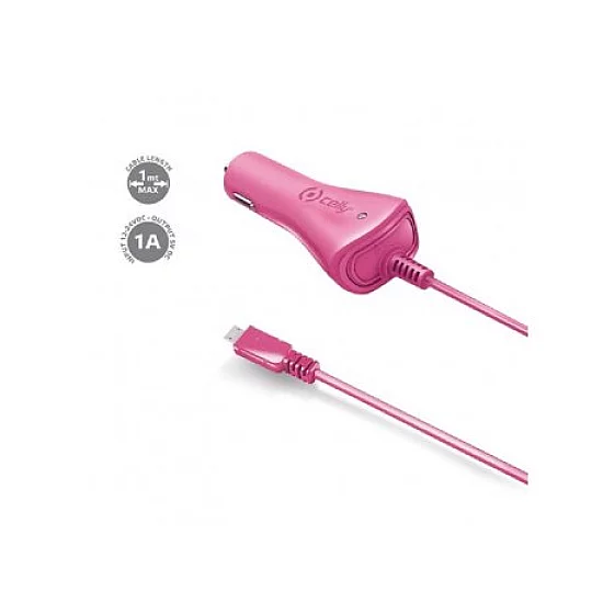 CELLY AUTO PUNJAČ SA MICROUSB KABLOM U PINK BOJI CENA