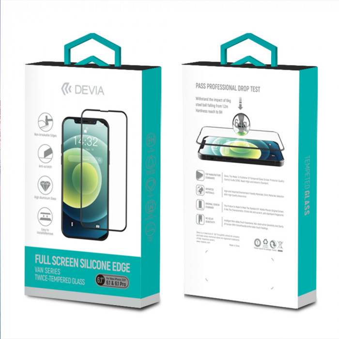 Zastitno staklo Devia Van Series Full Screen Silicone edge Twice-Tempered Glass za Iphone 14