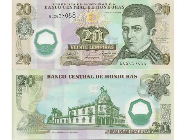 Honduras 20 lempiras 2008. UNC Polimer