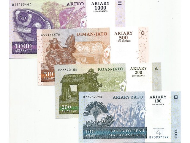 Madagascar 100 - 200 - 500 - 1000 ariary 2004. UNC