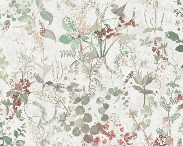 A.S. CRÉATION WALLPAPER «FLORAL, BEIGE, CREAM, GREEN, RED» 388252