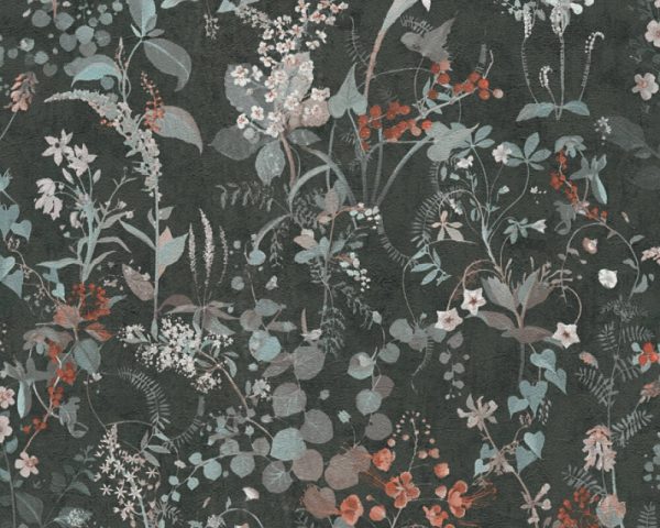 A.S. CRÉATION WALLPAPER «FLORAL, BLACK, GREEN, GREY, RED» 388254