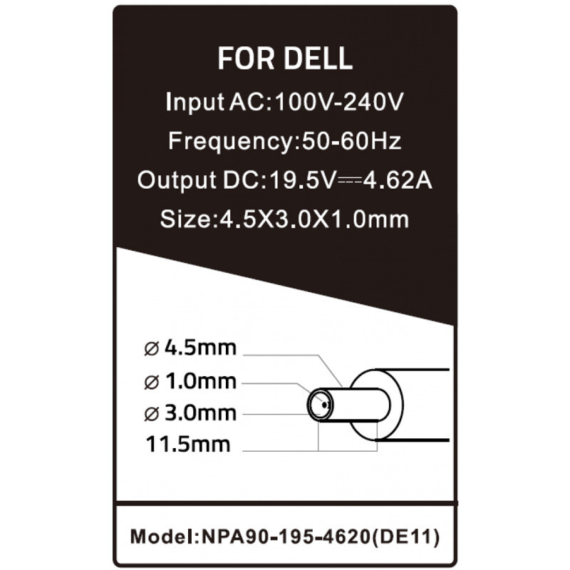 NPA90-195-4620 (DE11) ** Gembird punjac za laptop 90W-19.5V-4.62A, 4.5×3.0mm Black PIN (983)