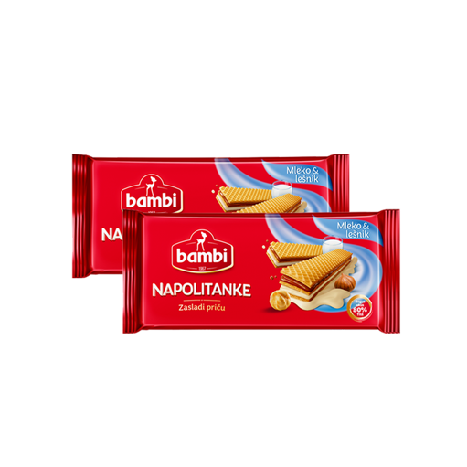 Bambi napolitanke 2x185g mleko i lešnik