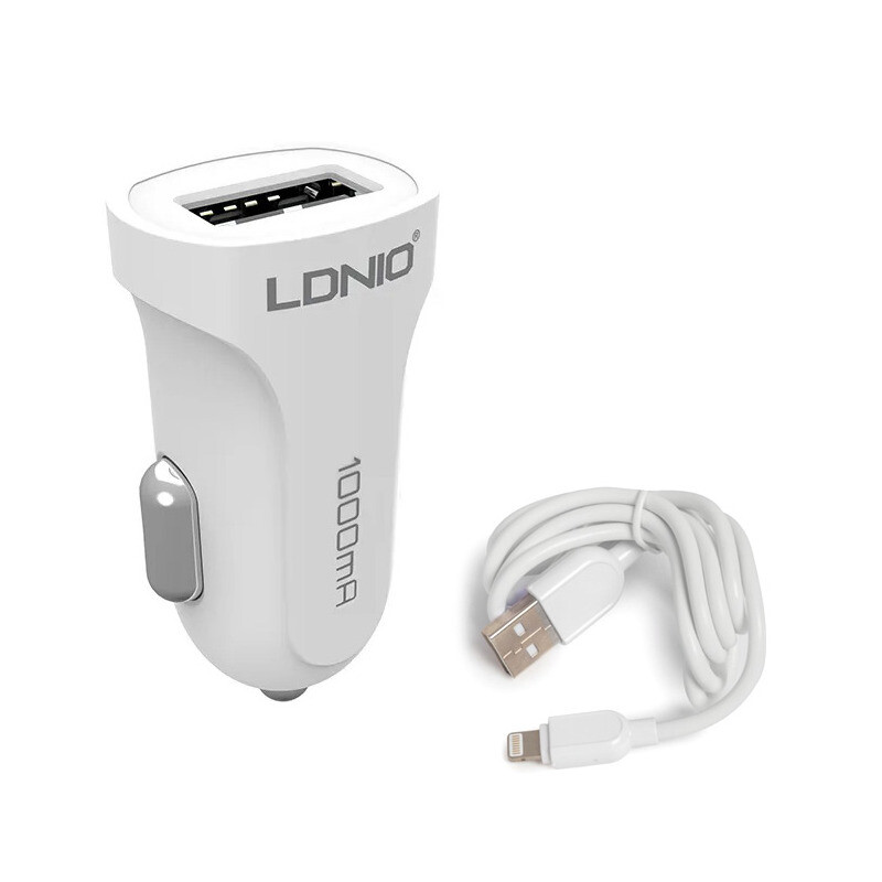 Auto punjac LDNIO DL-C17 2.4A sa iPhone Lightning kablom beli