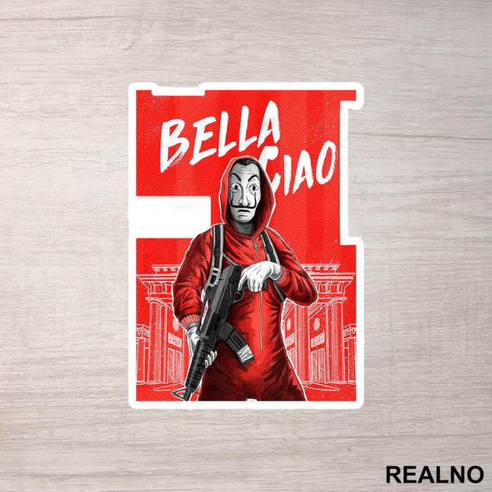 BELLA CIAO - RED - LA CASA DE PAPEL - MONEY HEIST - NALEPNICA