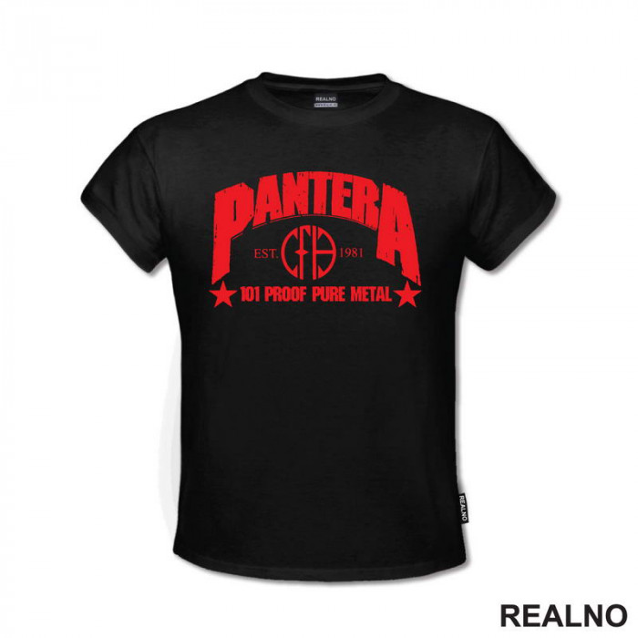 PANTERA - 101 PROOF PURE METAL - EST. 1981 - RED LOGO - MUZIKA - MAJICA