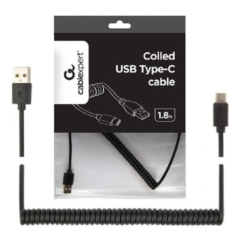 CC-USB2C-AMCM-6 Gembird Spiralni USB 2.0 AM na USB-C kabl, 1.8 m, black