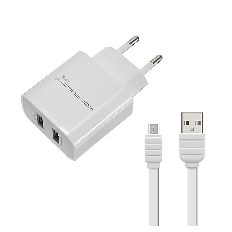 Kucni punjac KONFULON C18+S31A, 2xUSB, 2.1A sa micro USB kablom beli 1m