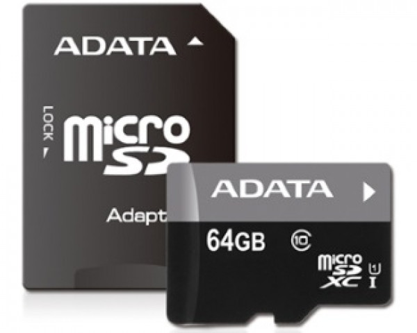 AData MICRO SD 64GB + SD adapter AUSDX64GUICL10-RA1