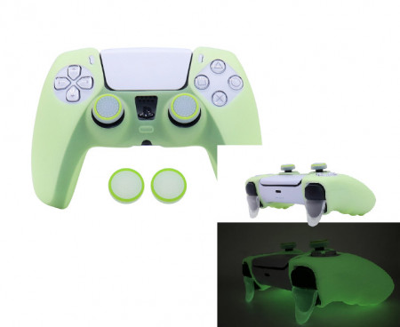 PS5 Silicone Case + thumb grips - Glow In the Dark Yellow