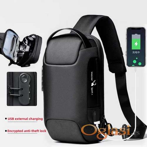 Vodootporna muška torbica protiv kradje + USB za power bank